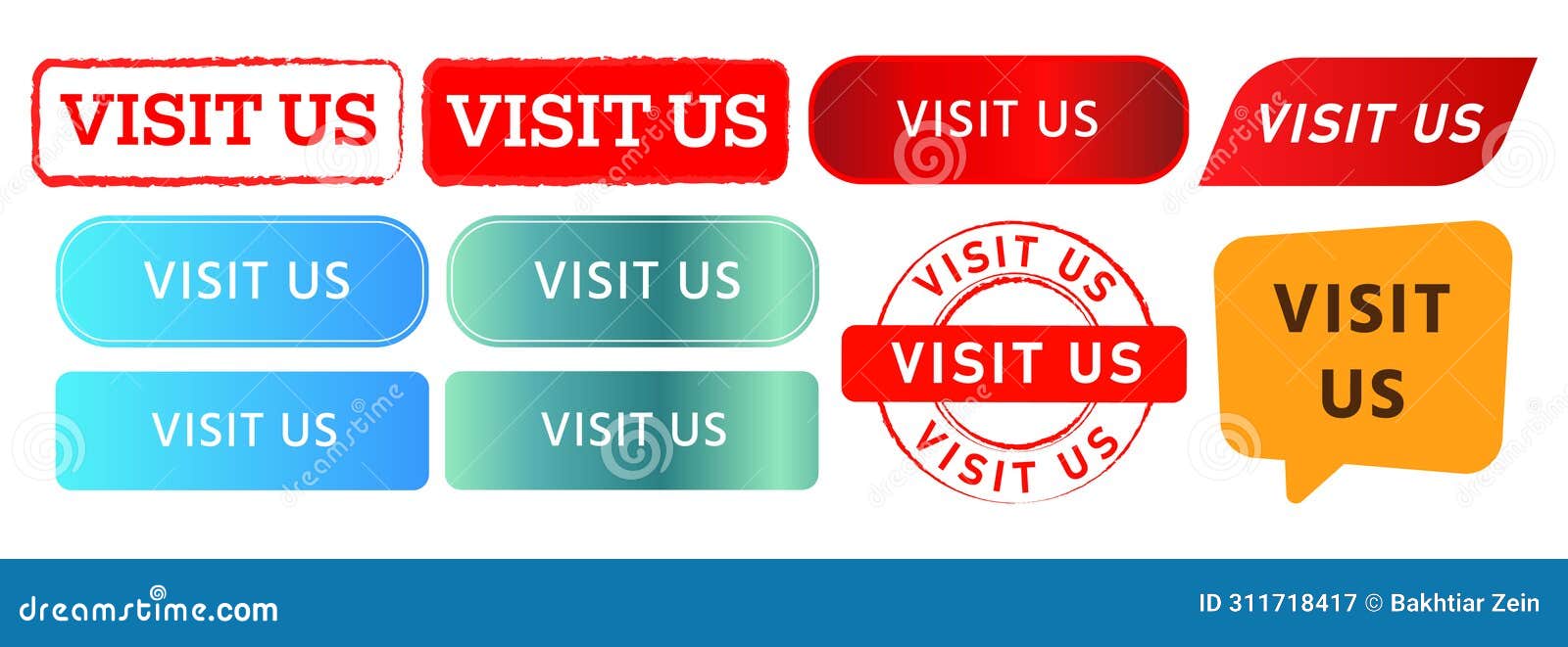 Visit Us Rectangle Circle Stamp Button and Speech Bubble Label Sticker ...