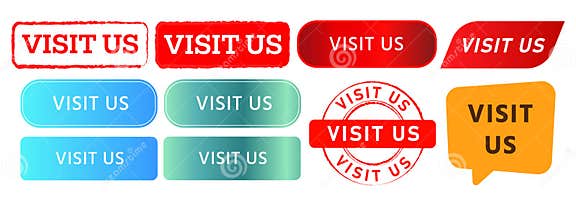 Visit Us Rectangle Circle Stamp Button and Speech Bubble Label Sticker ...