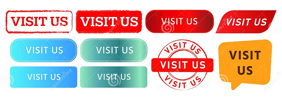 Visit Us Rectangle Circle Stamp Button and Speech Bubble Label Sticker ...