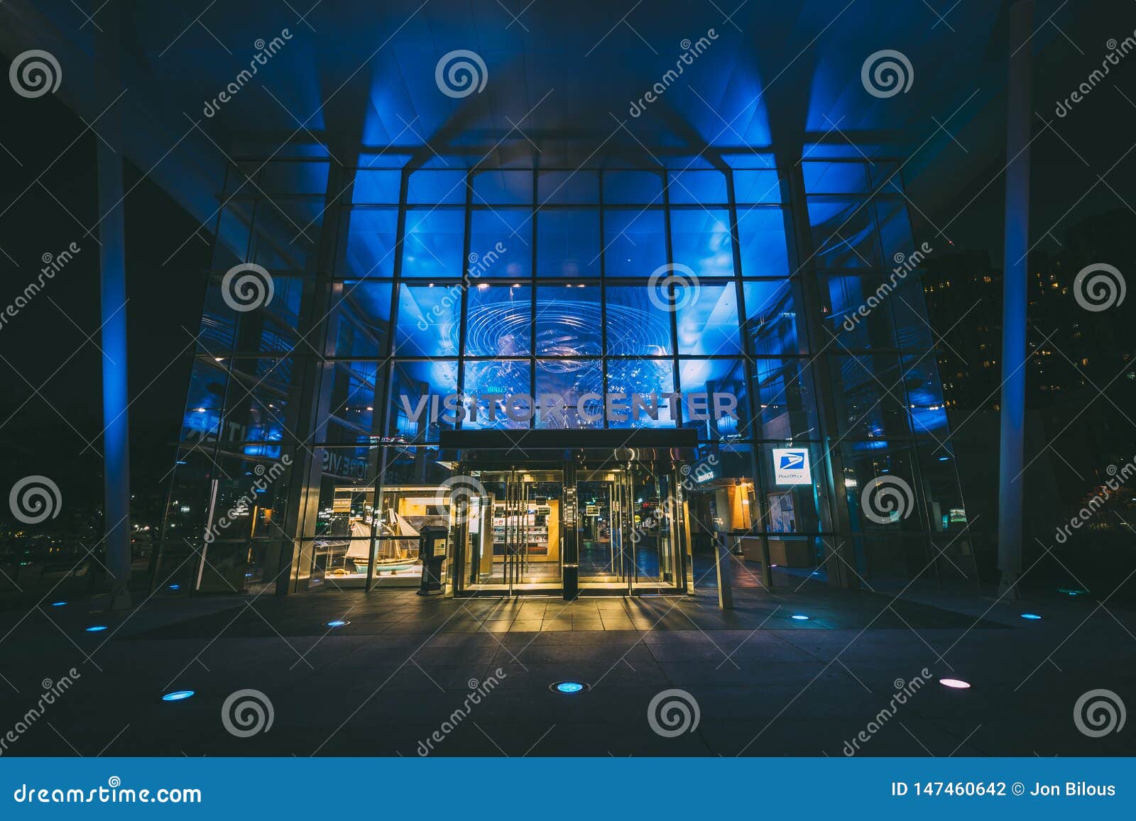 The Visitor Center at Night, at the Inner Harbor in Baltimore, Maryland ...