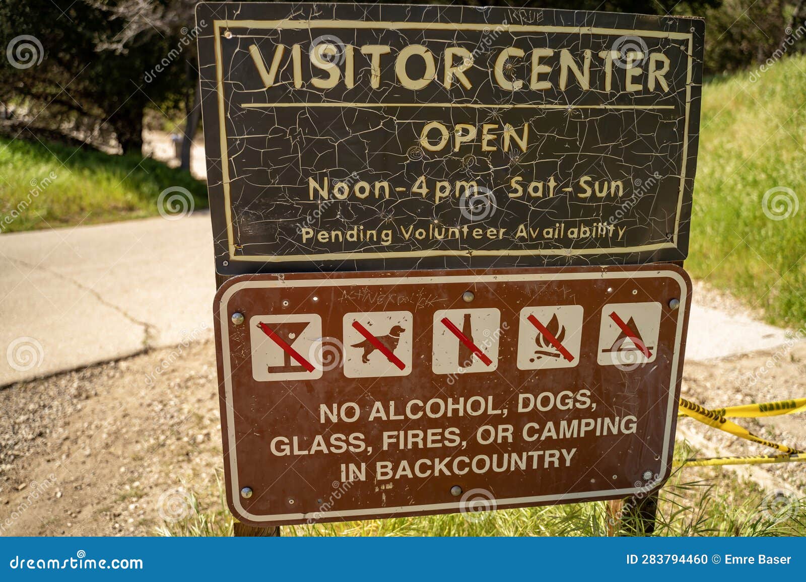 Visitor Center and Restriction Sign Stock Photo - Image of remote ...
