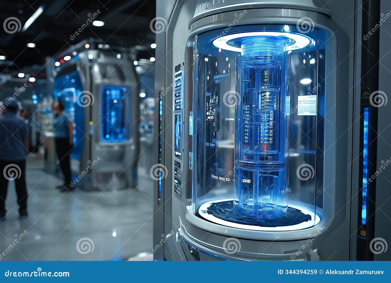 Visitors Explore a High-tech Exhibit Filled with Captivating Blue-lit ...