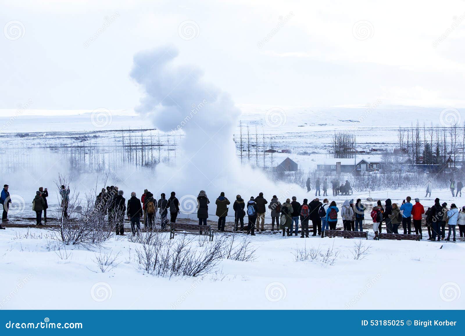 Visitors at the Geyser Erruption of Strokkur, Iceland Editorial Image ...