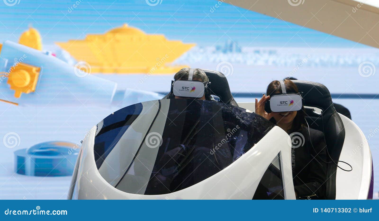 Visitors Testing VR Drone Experience at STC Booth in MWC 2019 Editorial ...