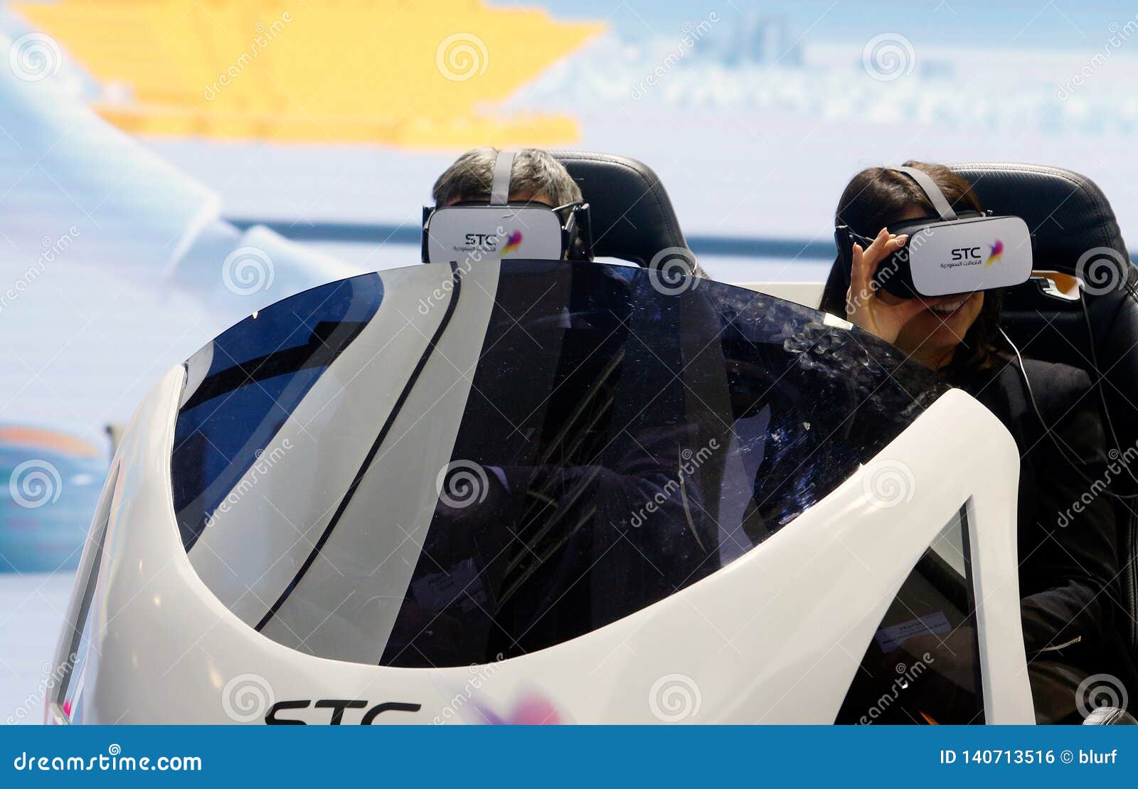 Visitors Testing VR Drone Experience at STC Booth in MWC 2019 Editorial ...