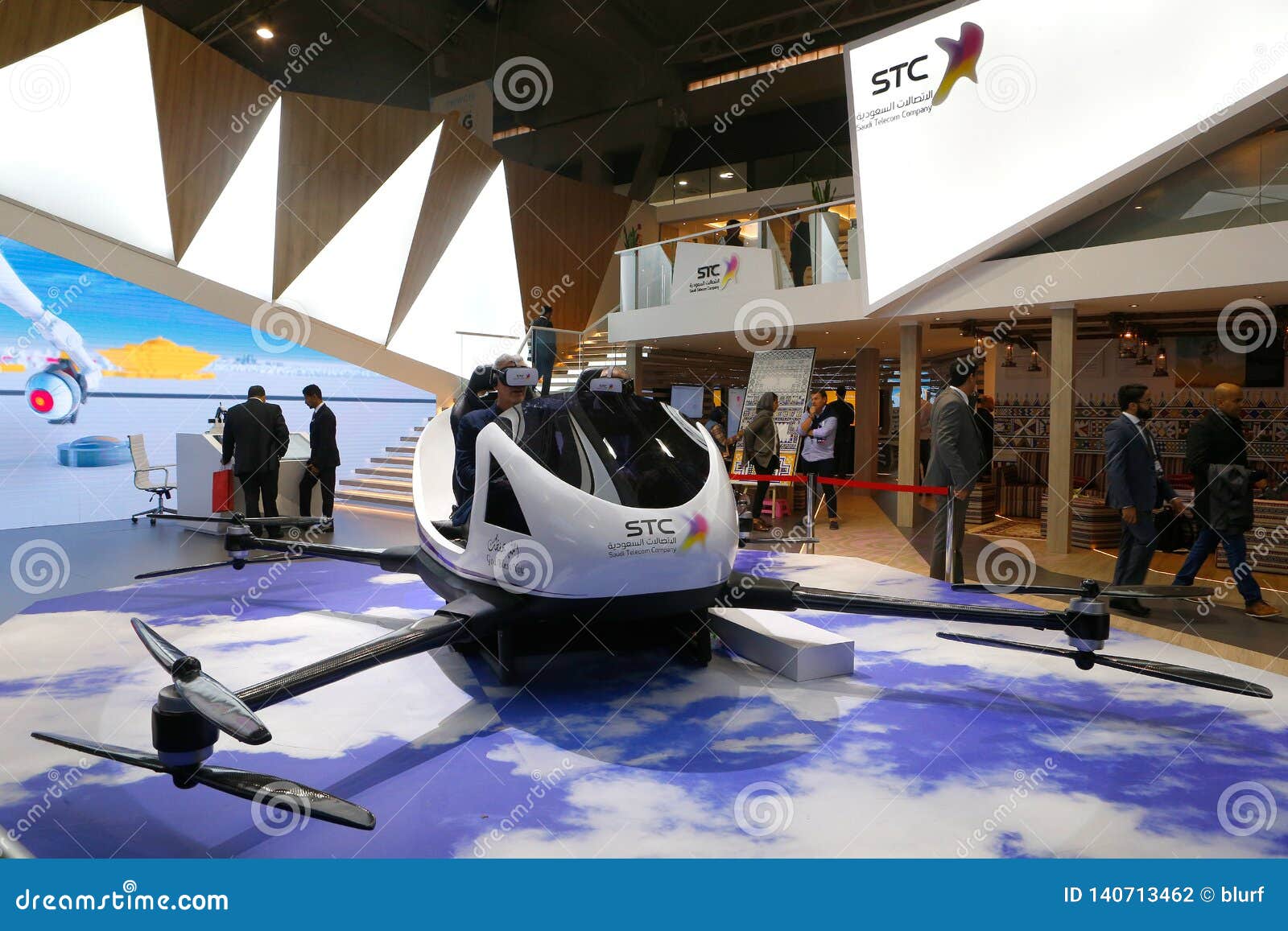 Visitors Testing VR Drone Experience at STC Booth in MWC 2019 Wide View ...