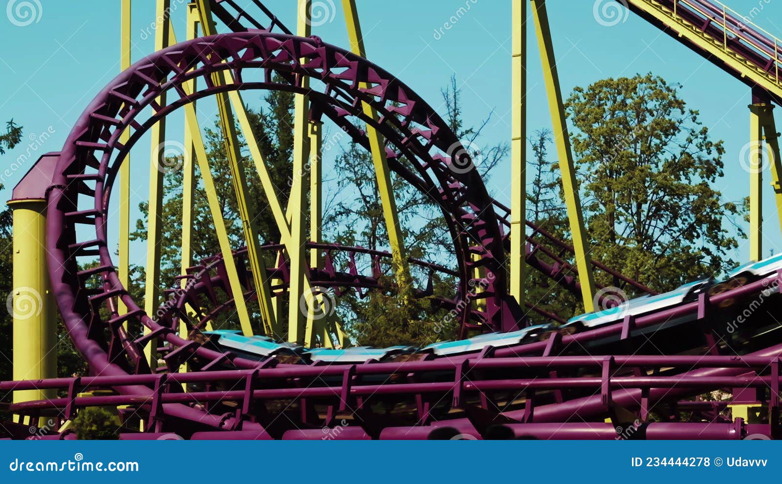 Visitors To Amusement Park Ride a Roller Coaster. Dead Loop Attraction ...