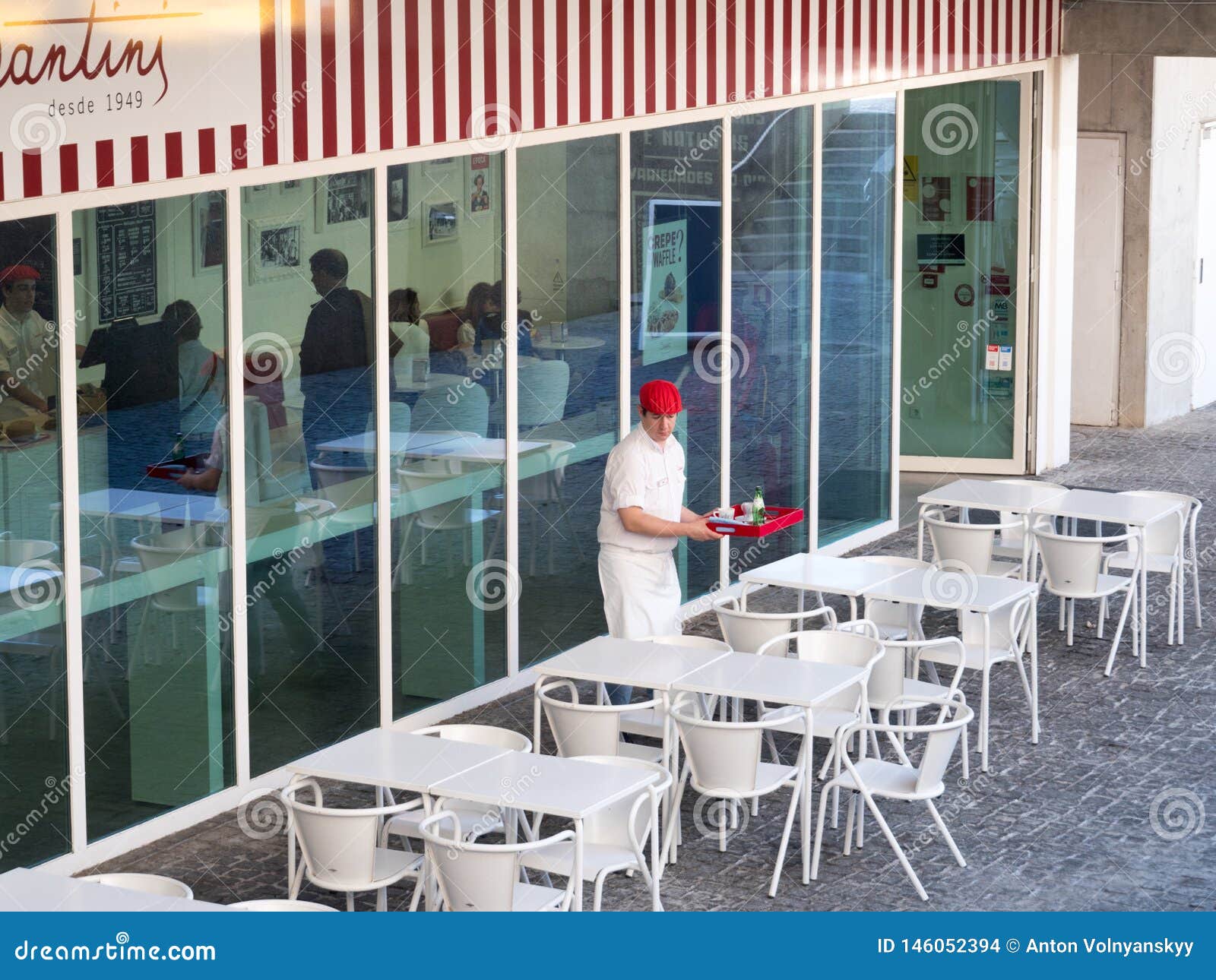 Visitors and Waiter in the Summer Portuguese Cafe Editorial Stock Image ...