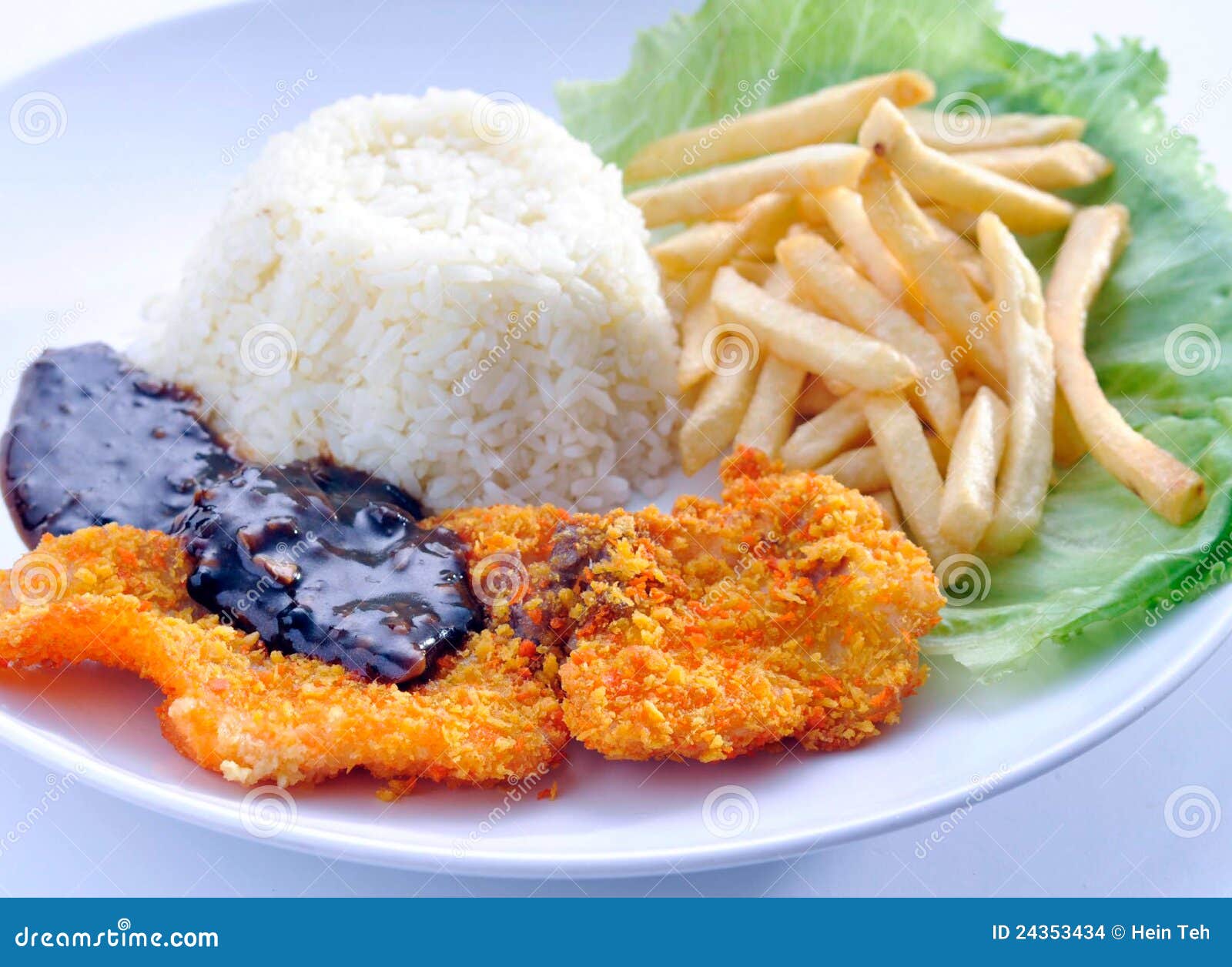 Vissen & Spaanders Met Rijst Stock Foto - Image of ongezond, maaltijd ...