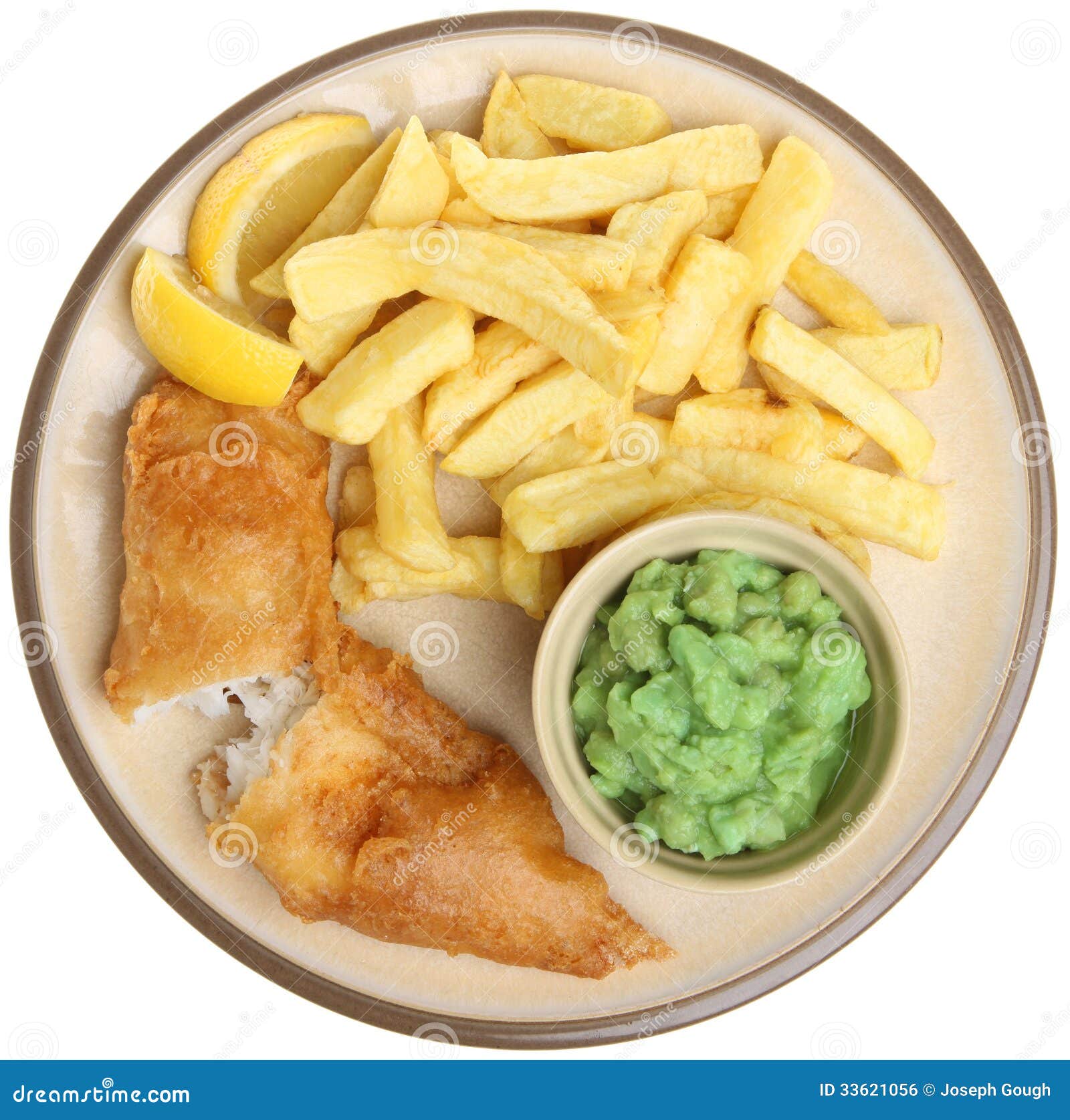 Vissen, Spaanders En Mushy Peas Isolated Stock Foto - Image of meeneem ...