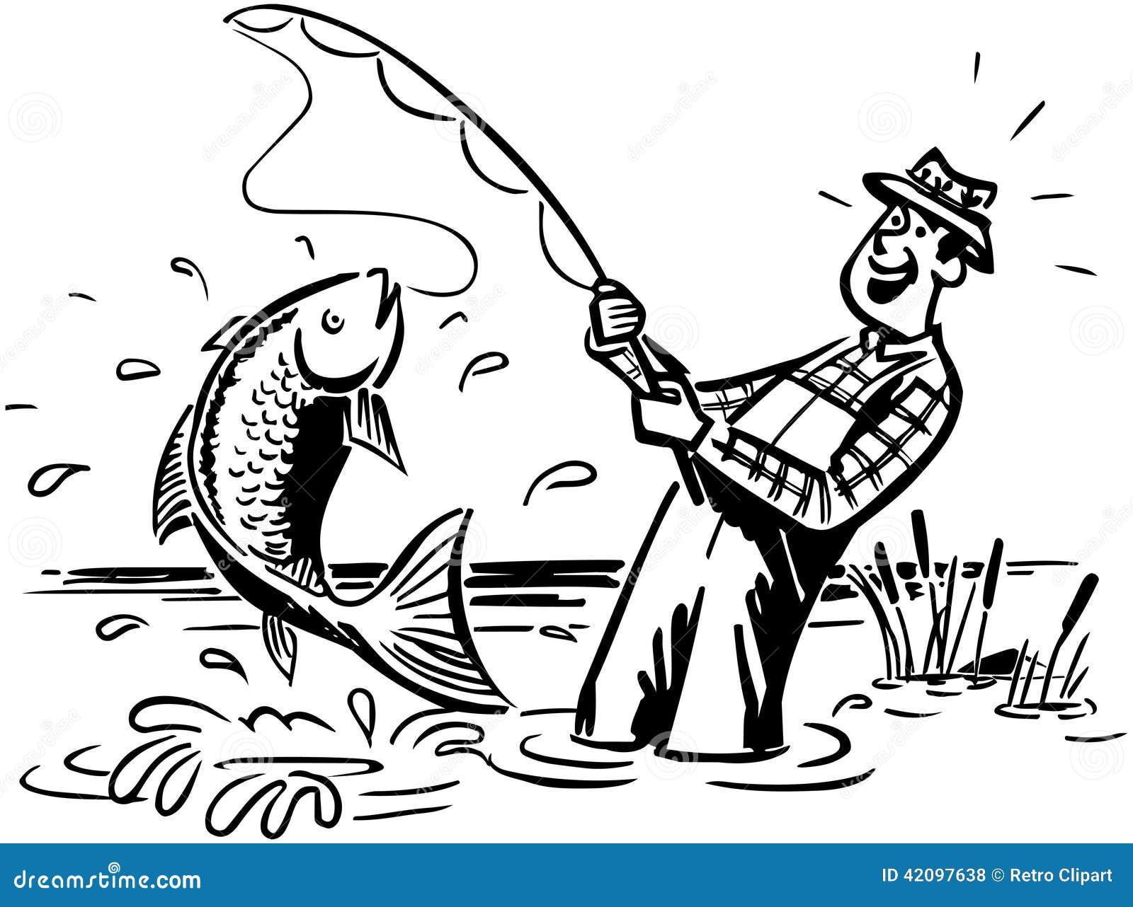 Visser Catching the Big vector illustratie. Illustration of retro ...