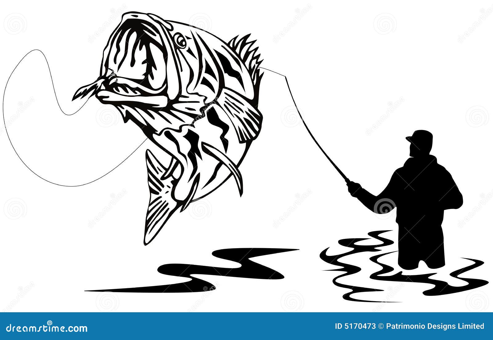 Visser die een baars vangt vector illustratie. Illustration of ...
