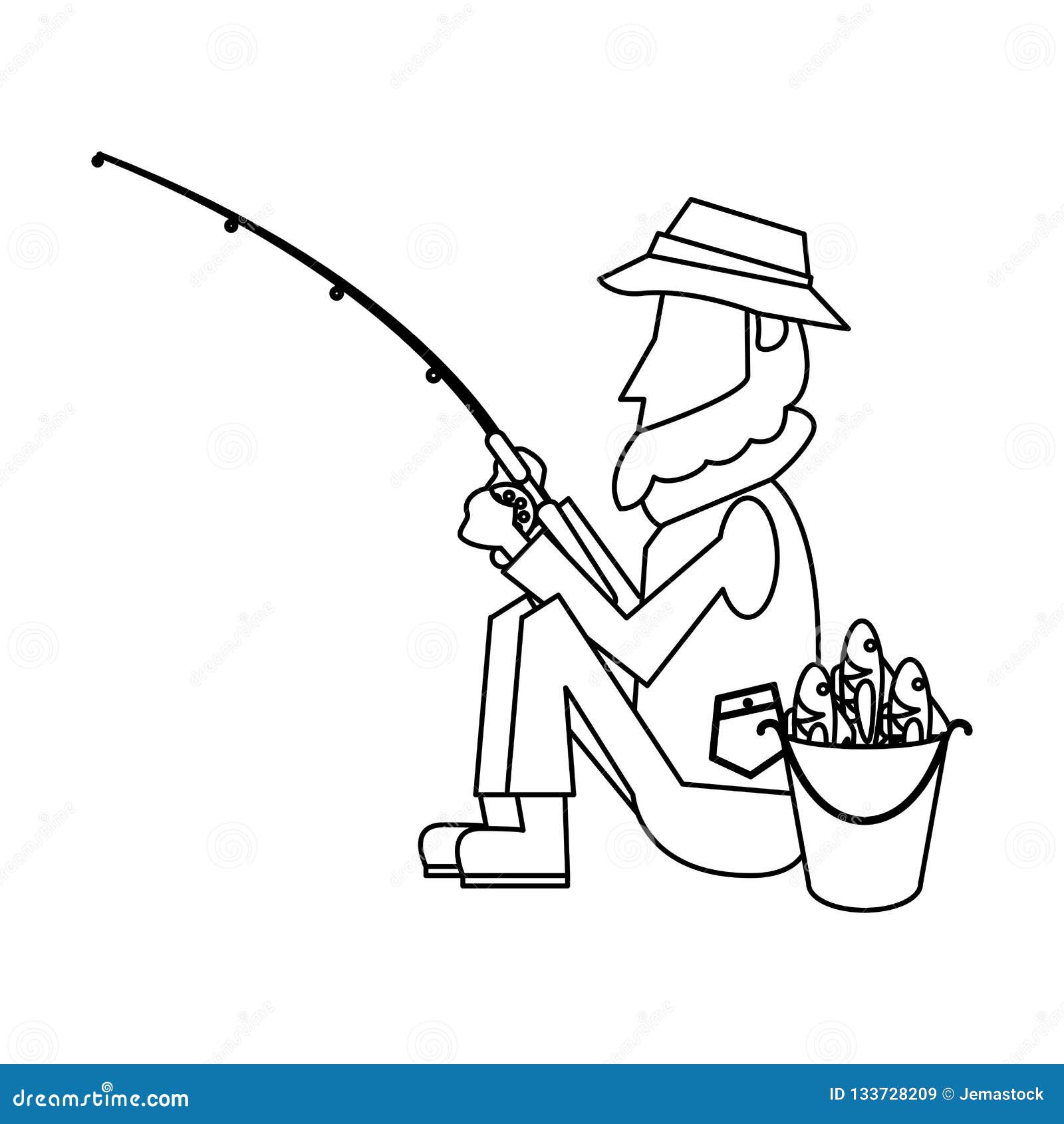 Visser Met Staaf in Zwart-wit Vector Illustratie - Illustration of ...