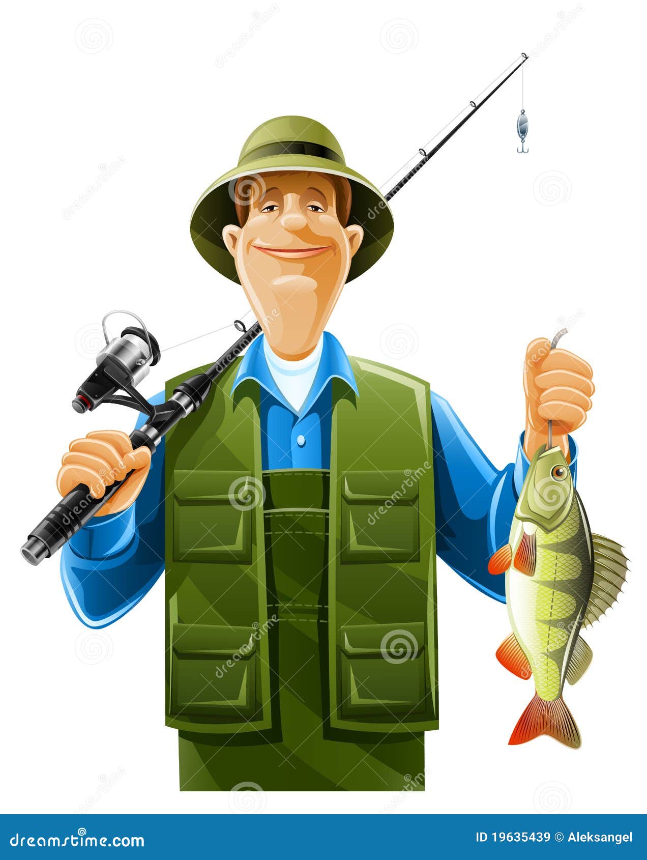 Visser met vissen vector illustratie. Illustration of karakter - 19635439