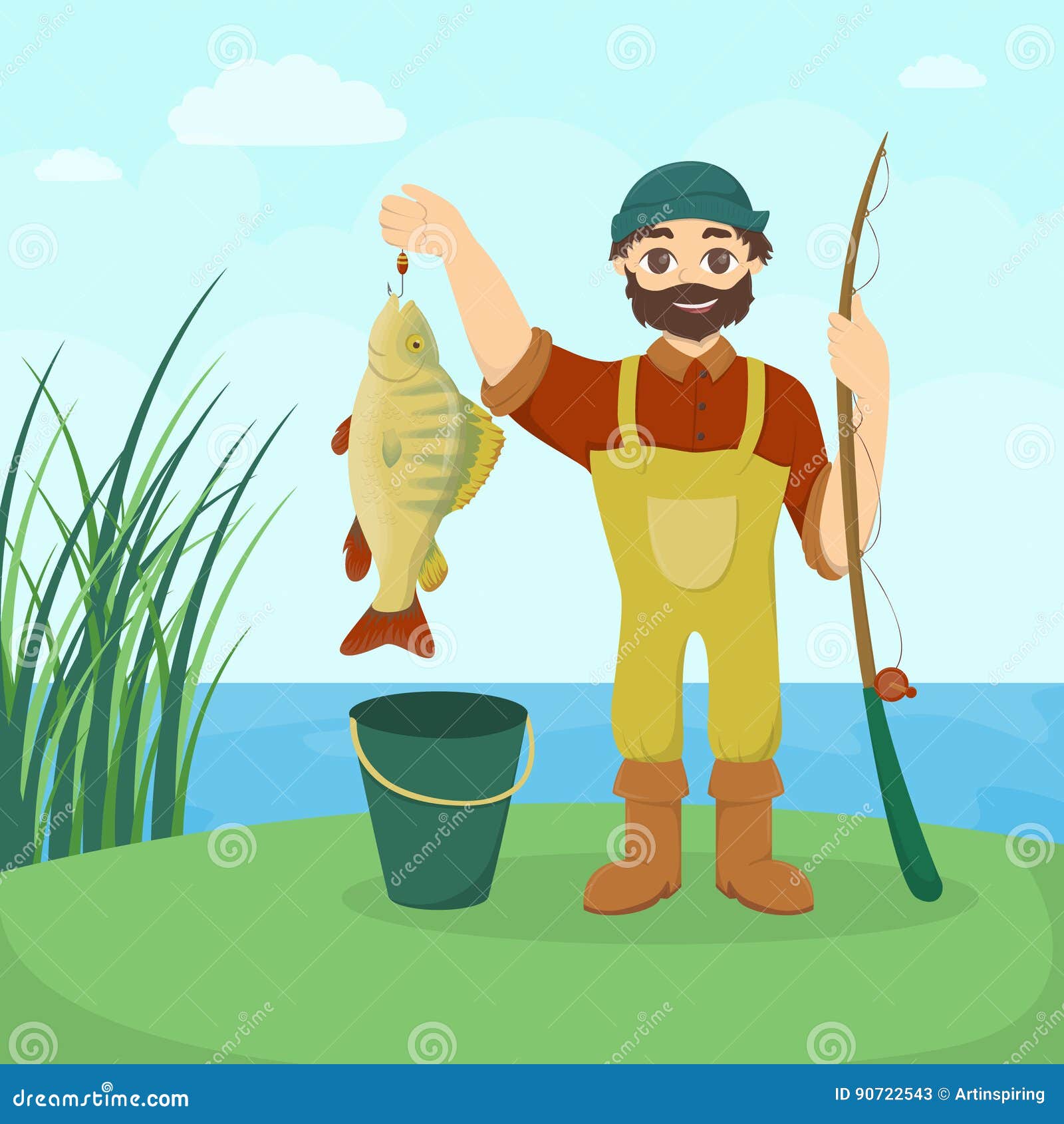 Visser met Vissen vector illustratie. Illustration of mascotte - 90722543