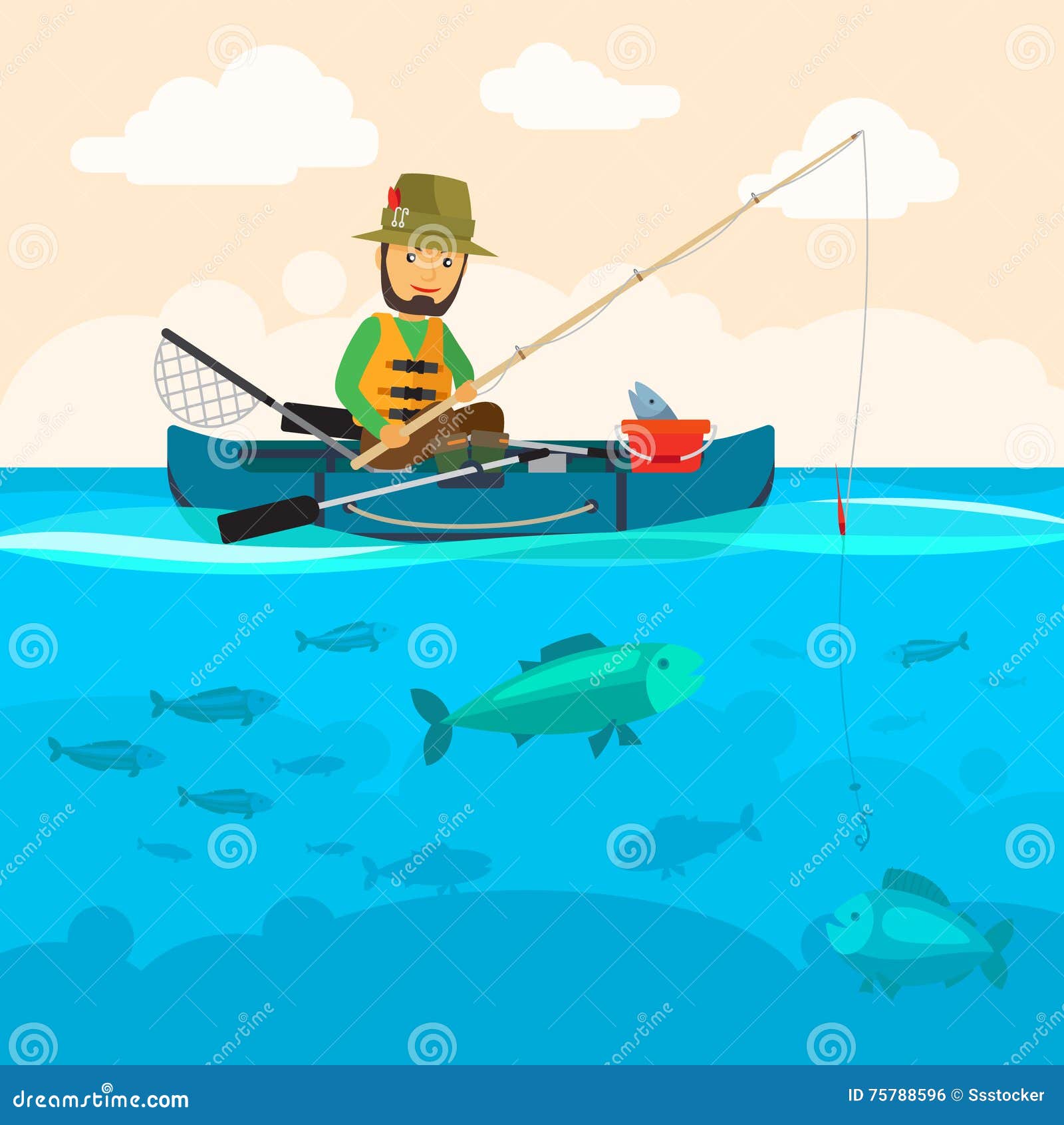 Visser Op Een Boot Vectorillustratie Vector Illustratie - Illustration ...