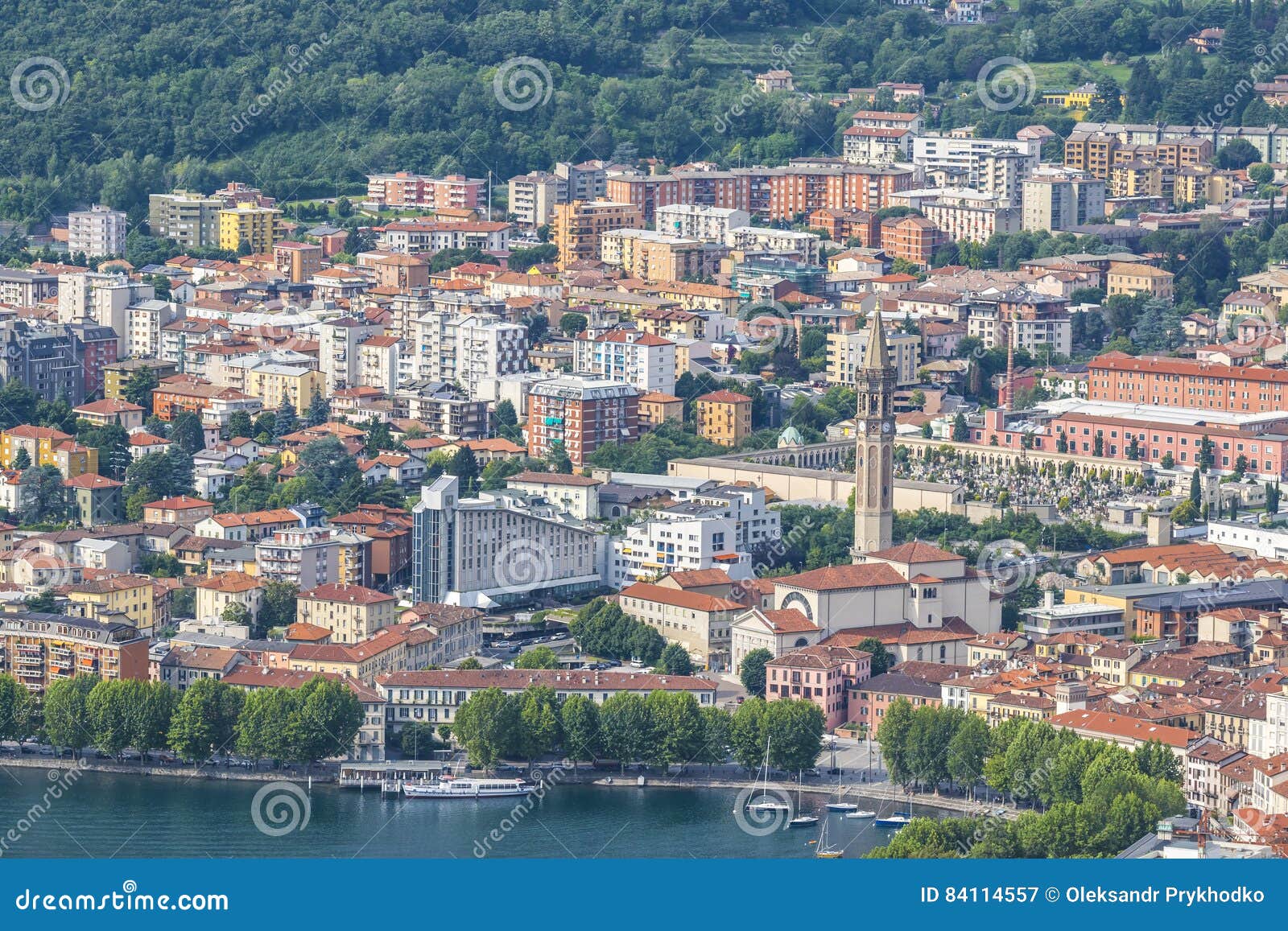Vista Aérea Da Cidade De Lecco E Do Lago Como, Itália Imagem de Stock ...