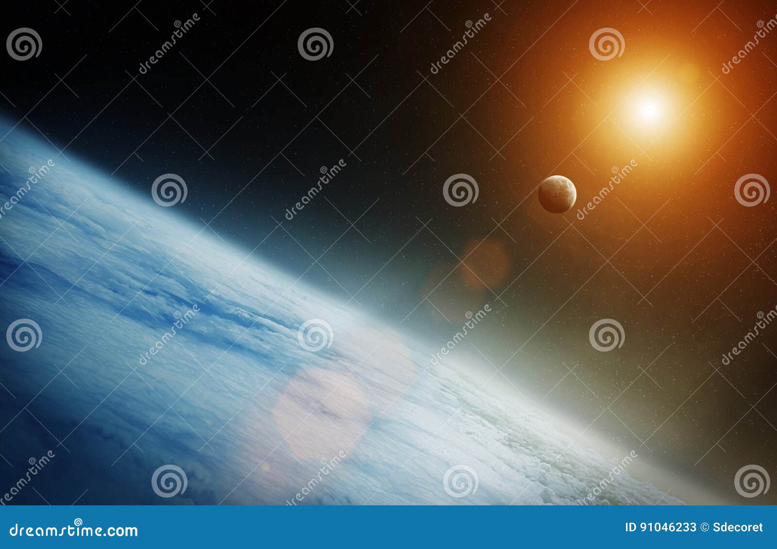 Vista Da Lua Perto Da Rendição Da Terra 3D Do Planeta Ilustração Stock ...