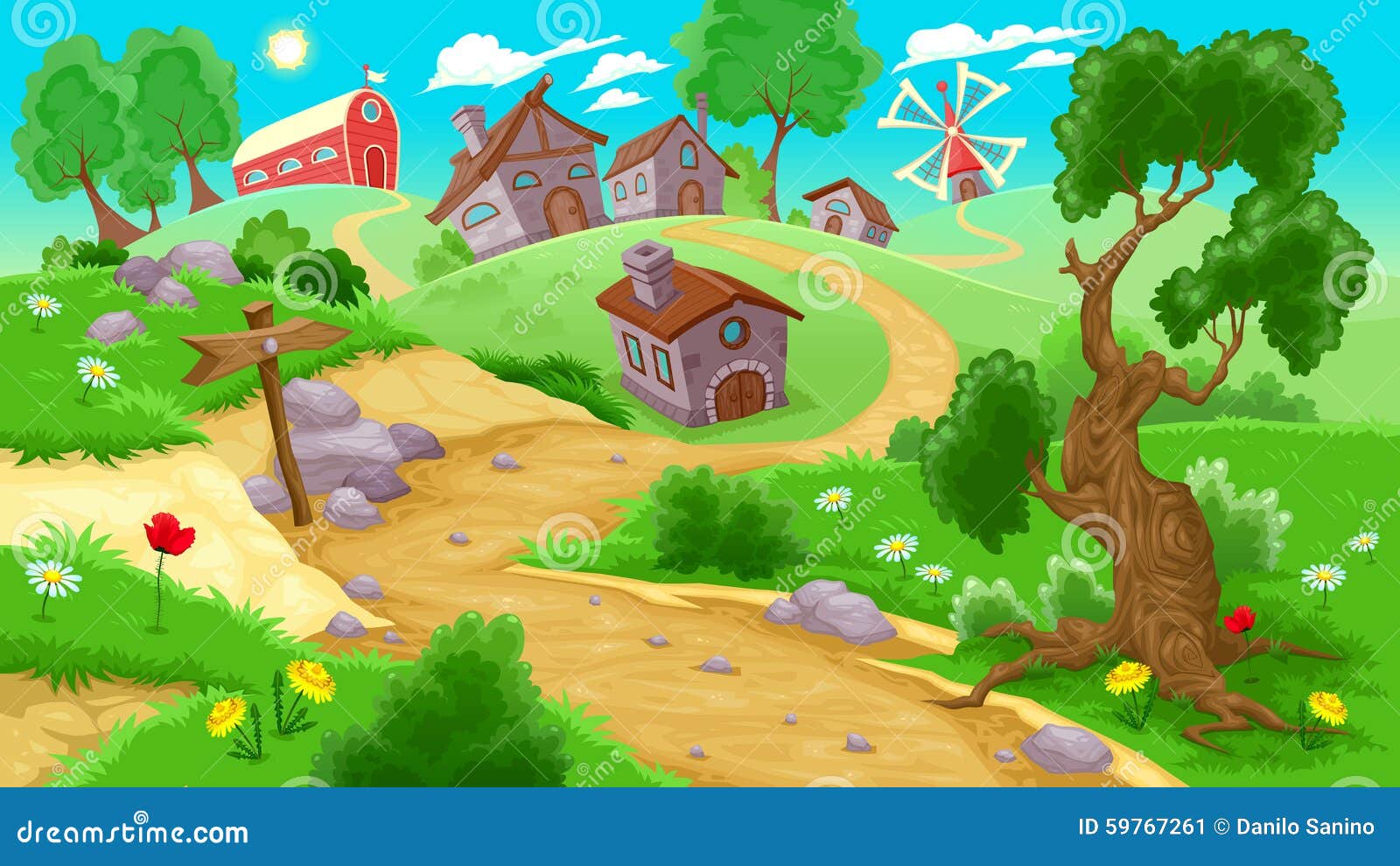 Vista no campo ilustração do vetor. Ilustração de paisagem - 59767261