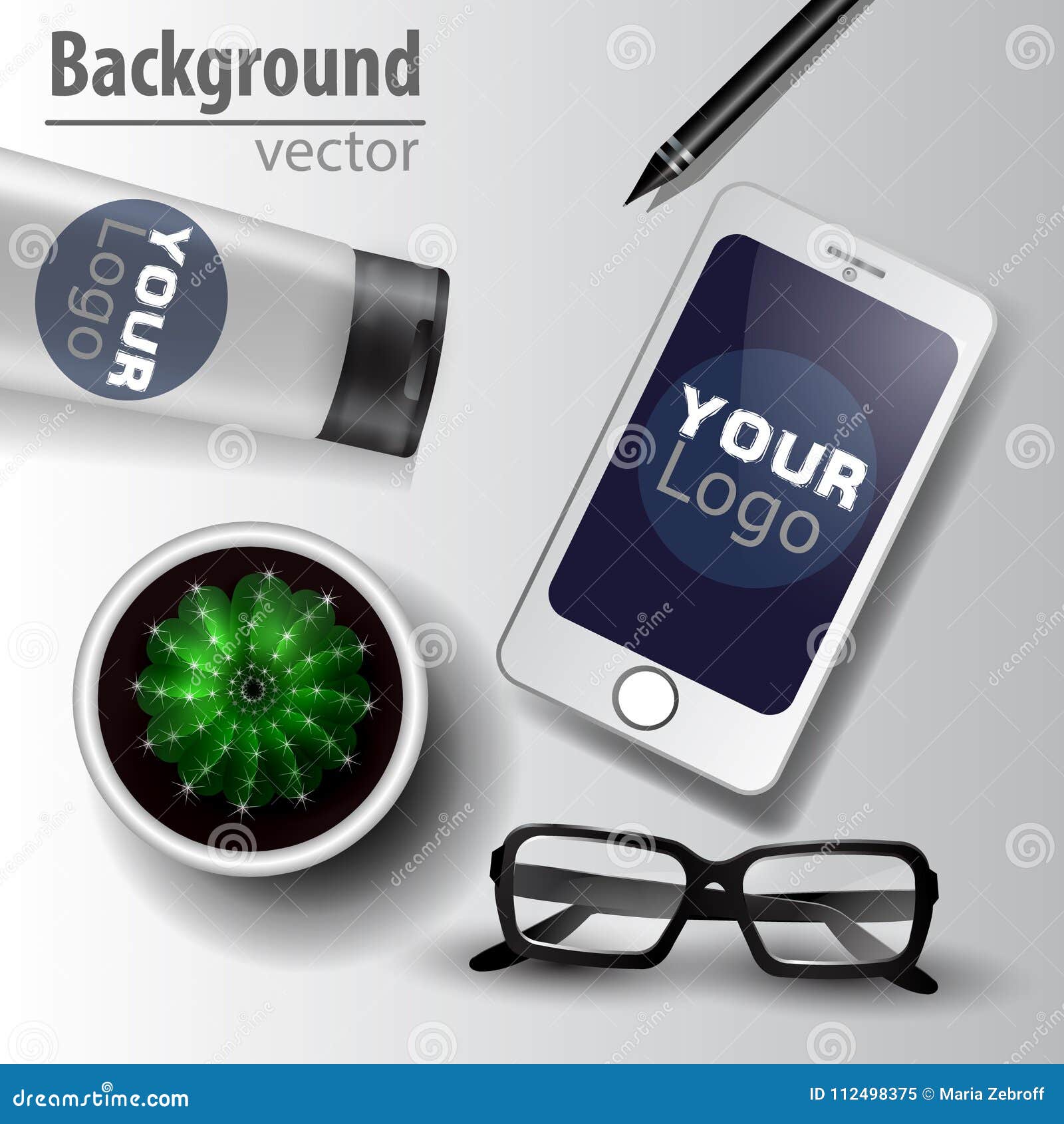 Vista Superior De Objetos Modernos En Blanco Ilustración del Vector ...