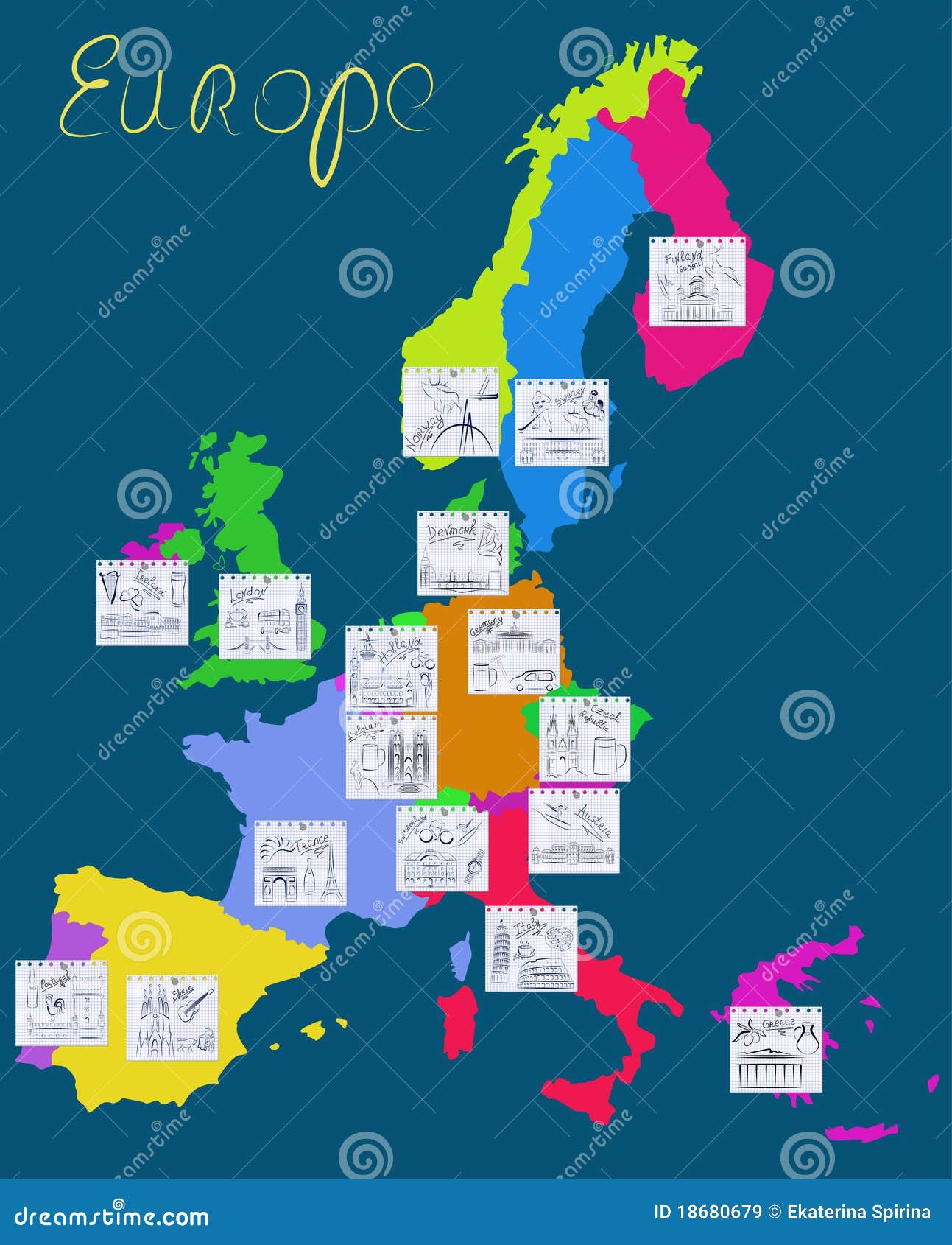 Viste E Simboli Dell'Europa. Illustrazione Vettoriale - Illustrazione ...