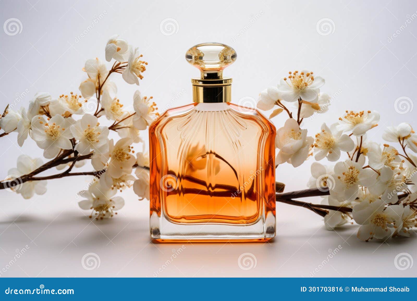 Visual Allure Perfume Bottles and Flowers Create Elegance on White ...