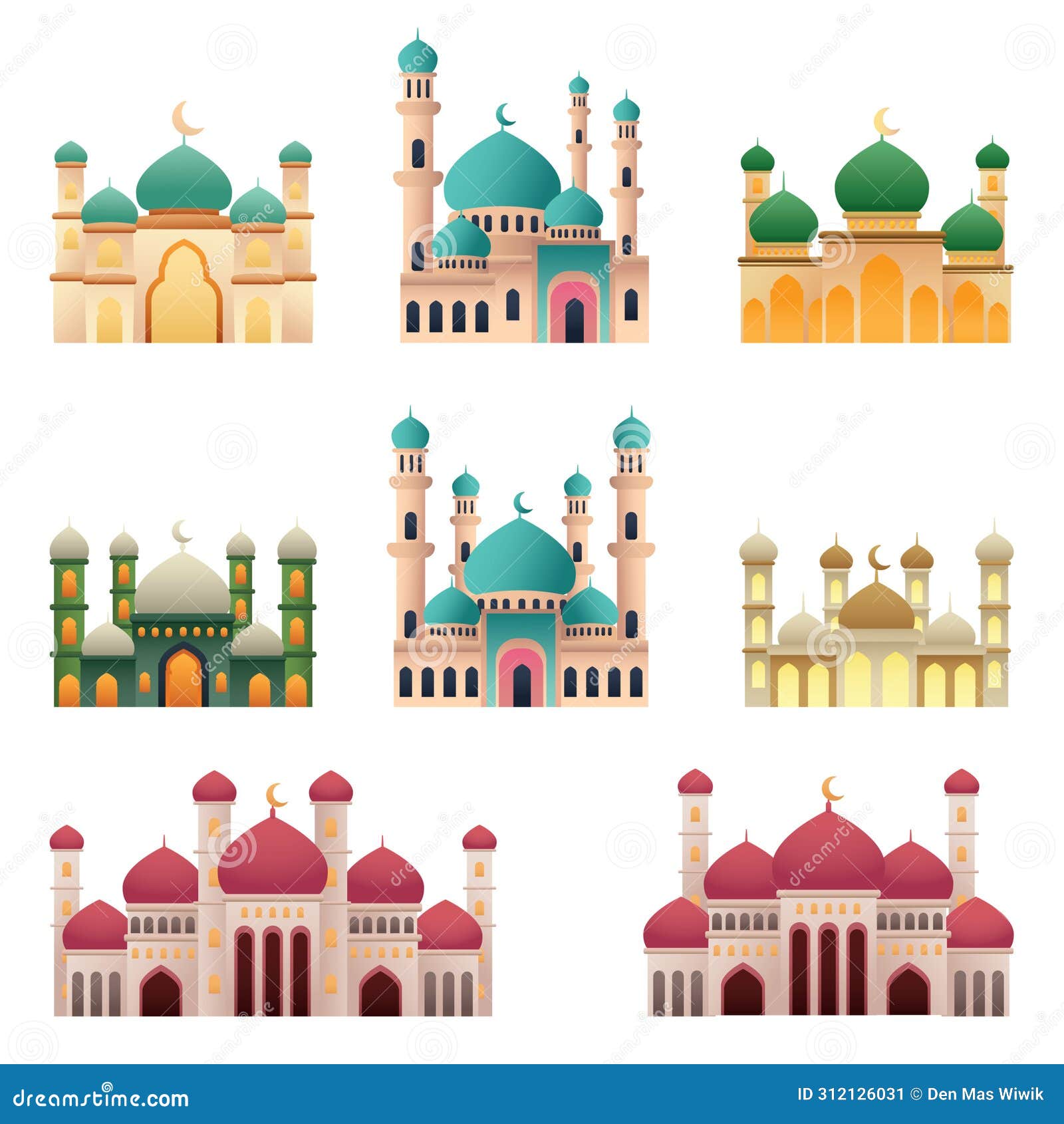 Architectural Illustrated a Collection of Mosques with Diverse Design ...