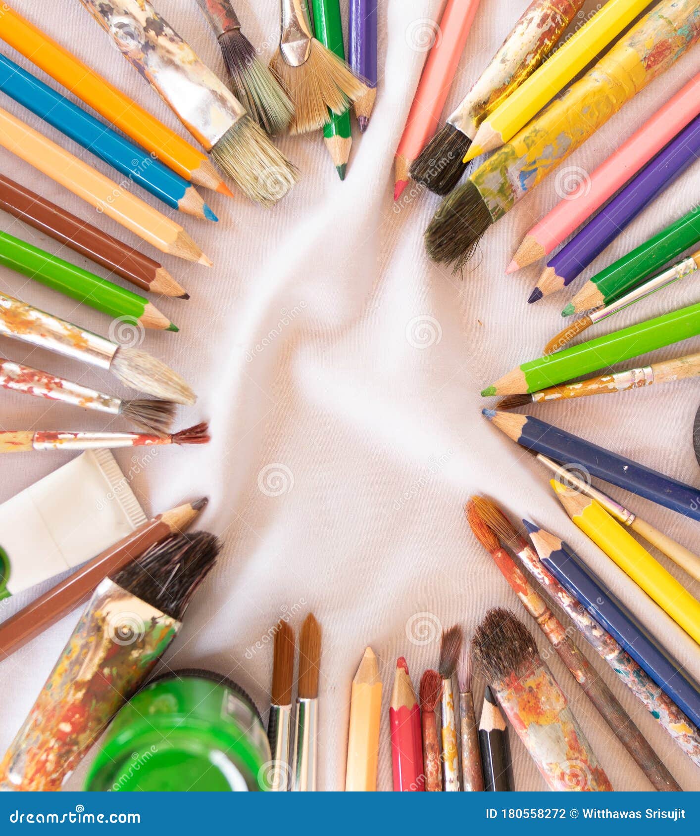 Visual Art Equipment is on the Table Covered with White Cloth, Art ...