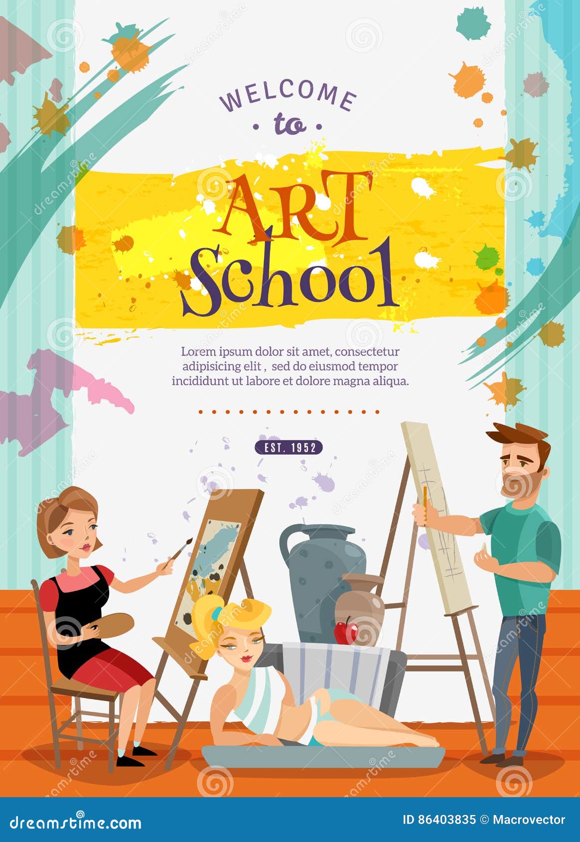 Visual Art School Classes Offer Poster Stock Vector - Illustration of ...