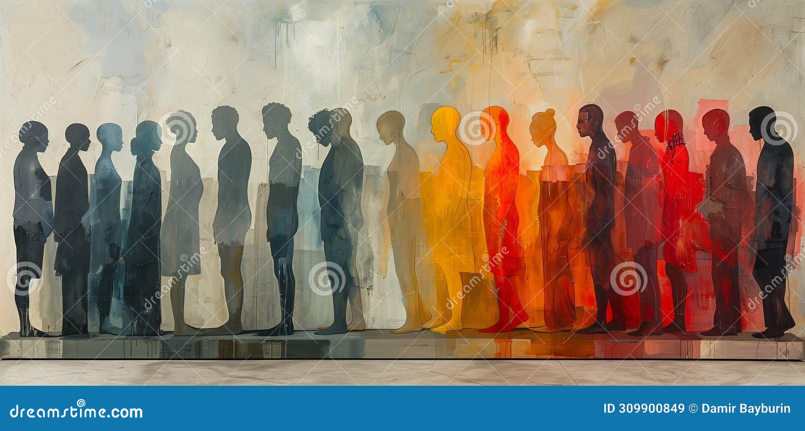 A Visual Arts Painting Capturing a Crowd of People in a Rectangular ...