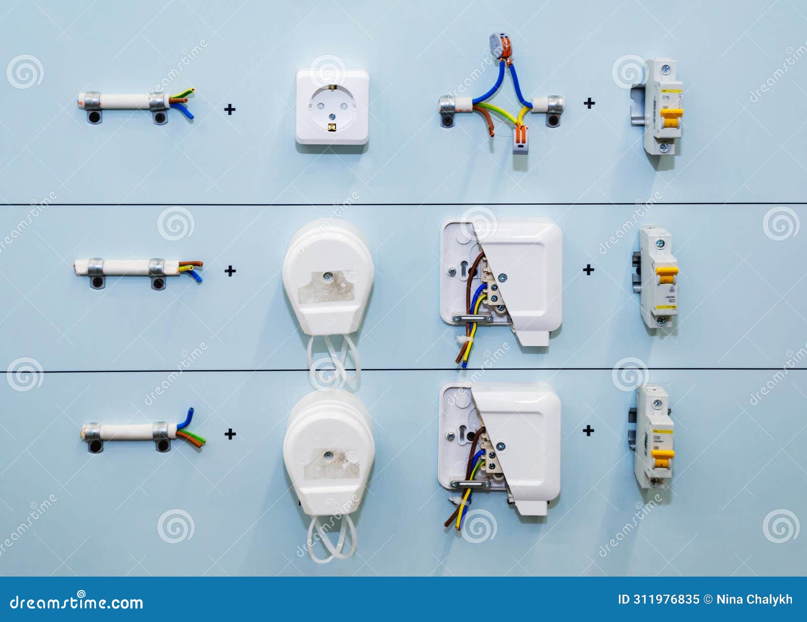 Visual Circuitry of Connecting Various Power Outlets with Switch. Set, Devices for Electrical ...