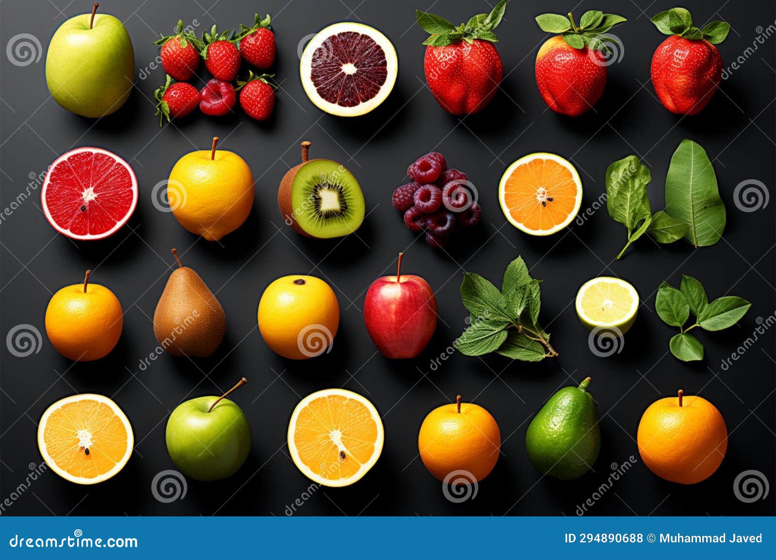 A Visual Collage Featuring a Diverse Assortment of Fruit Types Stock ...