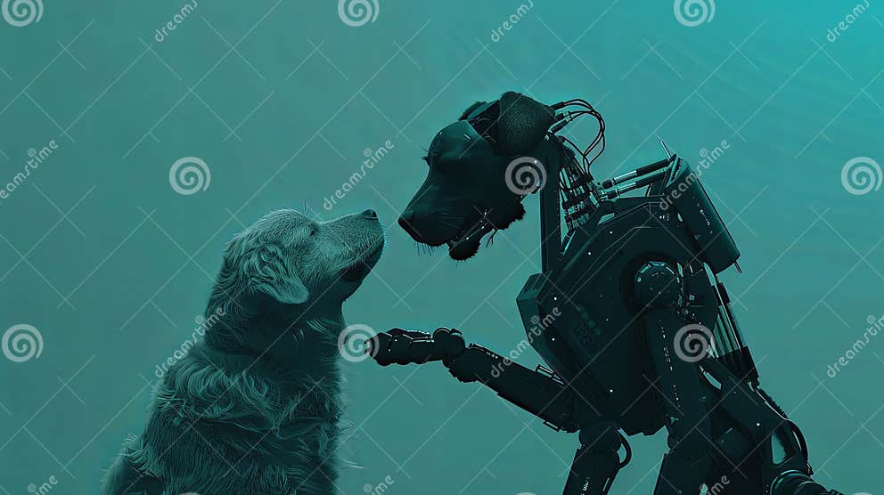 Visual Contact between a Live Dog and a Robot Dog. the Animals Communicate. Technologies of the ...