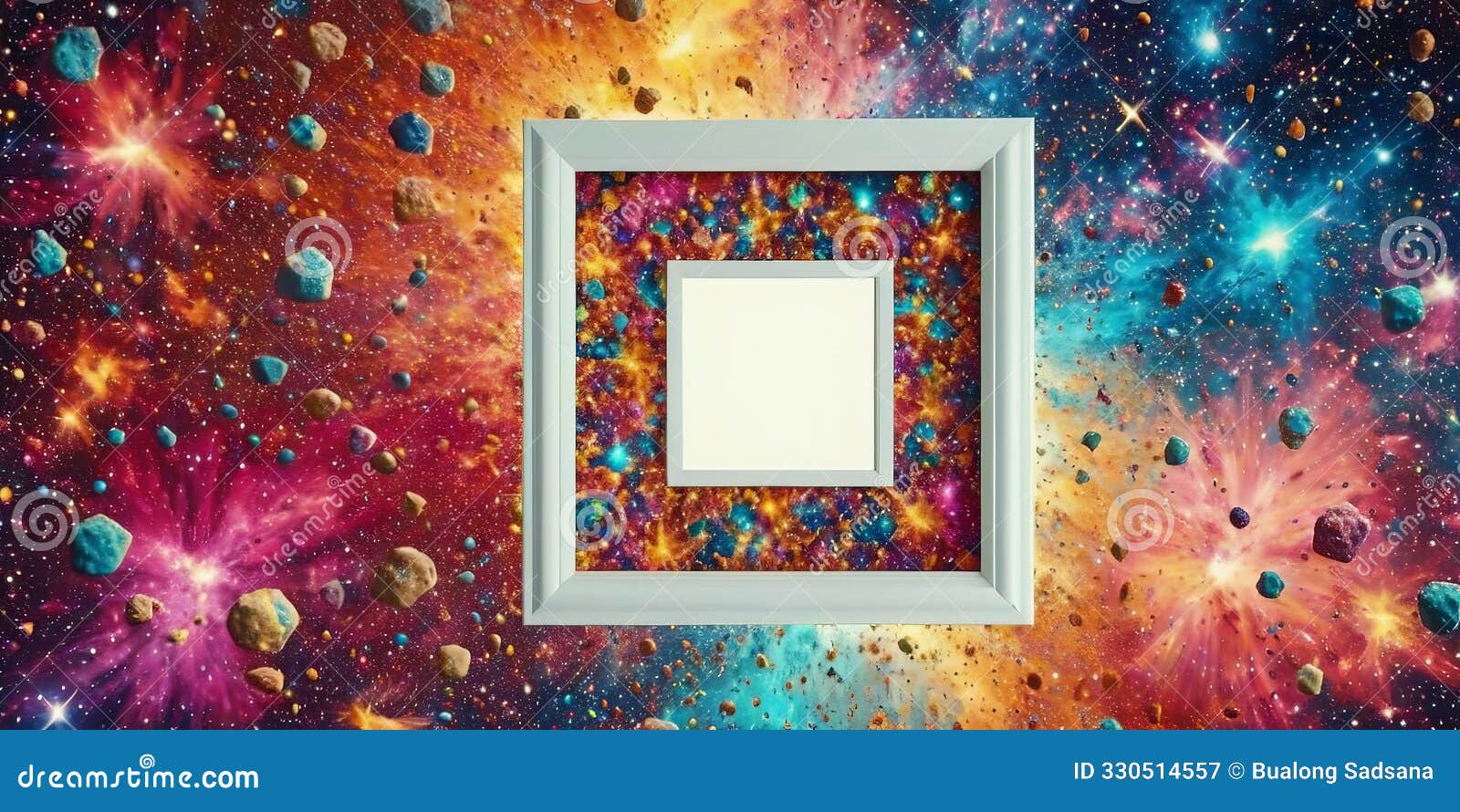 Space Scene with Picture Frame and Planets Stock Illustration ...