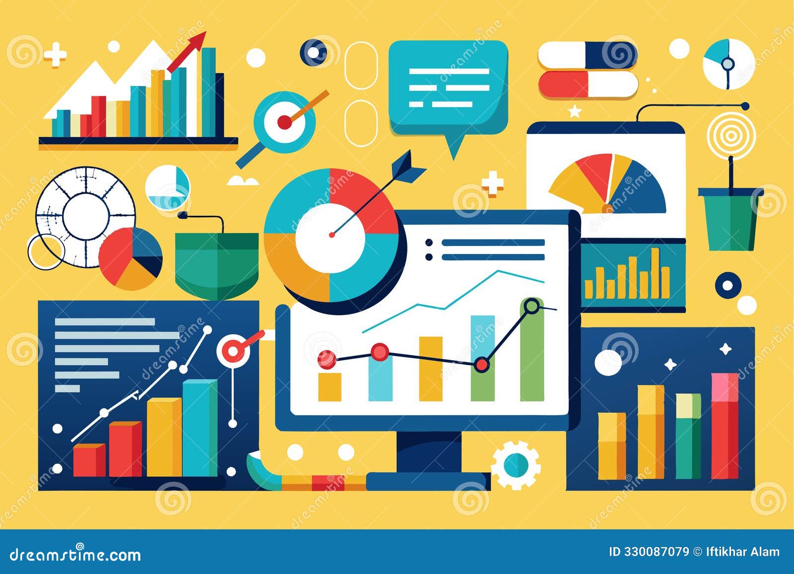 Visual Data Analysis Showcasing Various Charts and Graphs on Computer ...