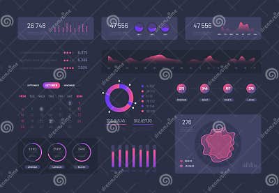 Visual Data Graphics. Control Admin Panel with Charts Column Diagrams Stock Vector ...