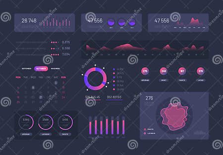 Visual Data Graphics. Control Admin Panel with Charts Column Diagrams Stock Vector ...