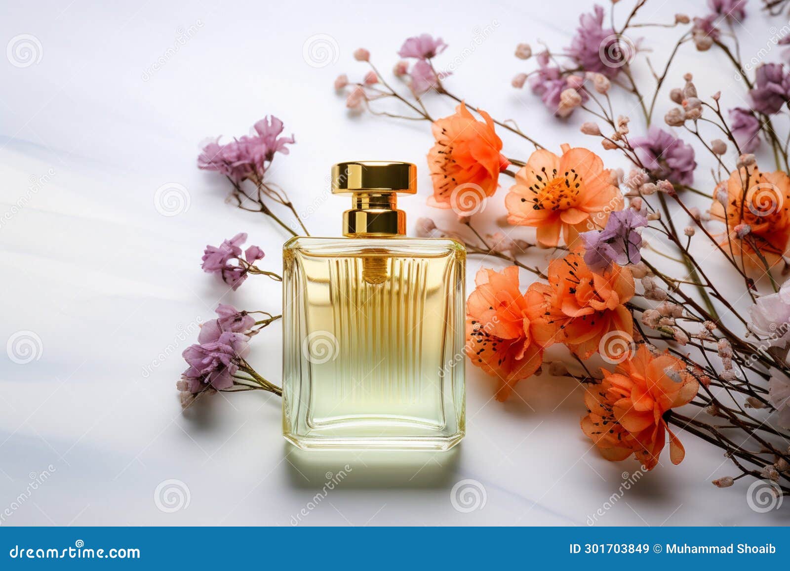 Visual Delight Perfume Bottles and Flowers Captivate on a White ...