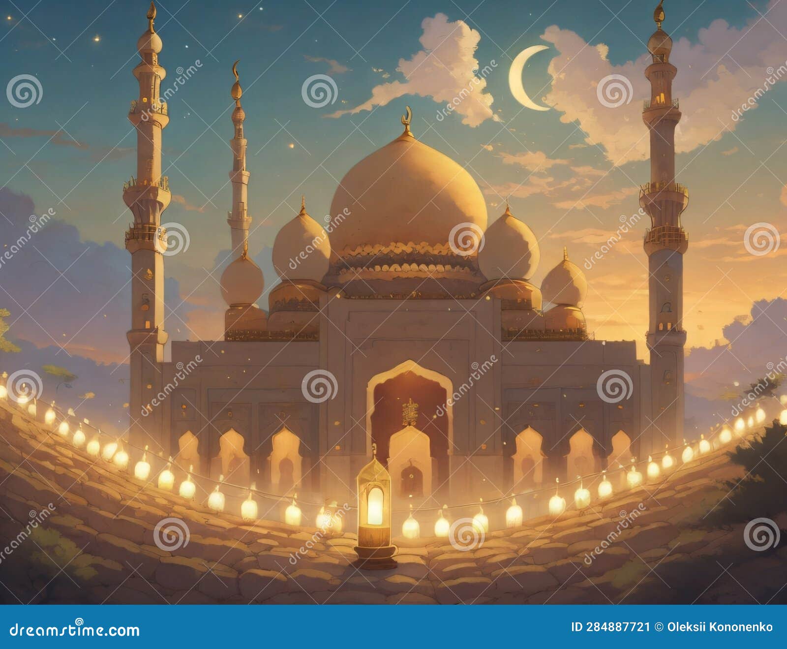 Visual Depiction of a Tranquil Mosque Backdrop with a Radiant Lantern ...