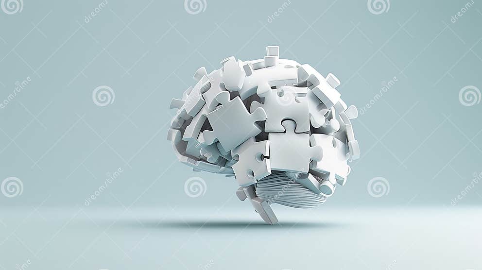 Brain Made from Interlocking White Puzzle Pieces Representing ...
