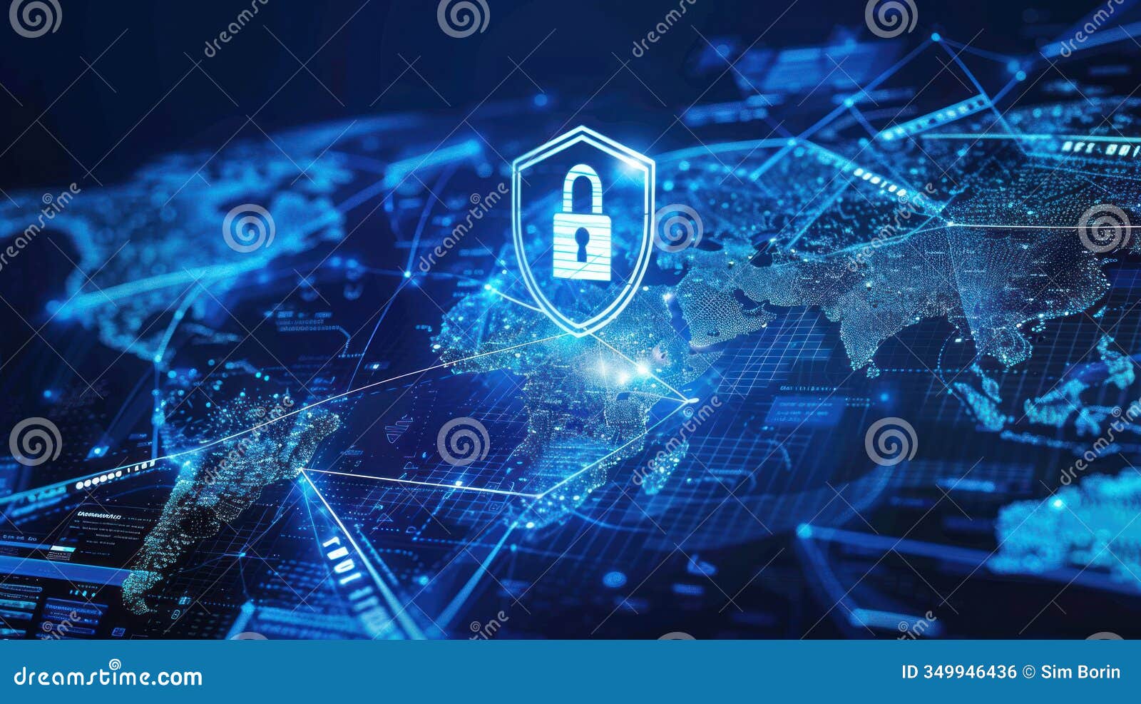 A Visual of a Digital Lock and Shield Overlaying a Global Map ...