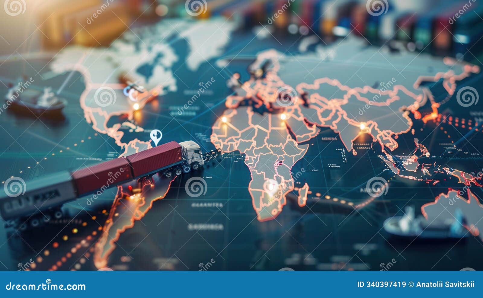 This Visual Displays a Global Map with Marked Transport Routes ...
