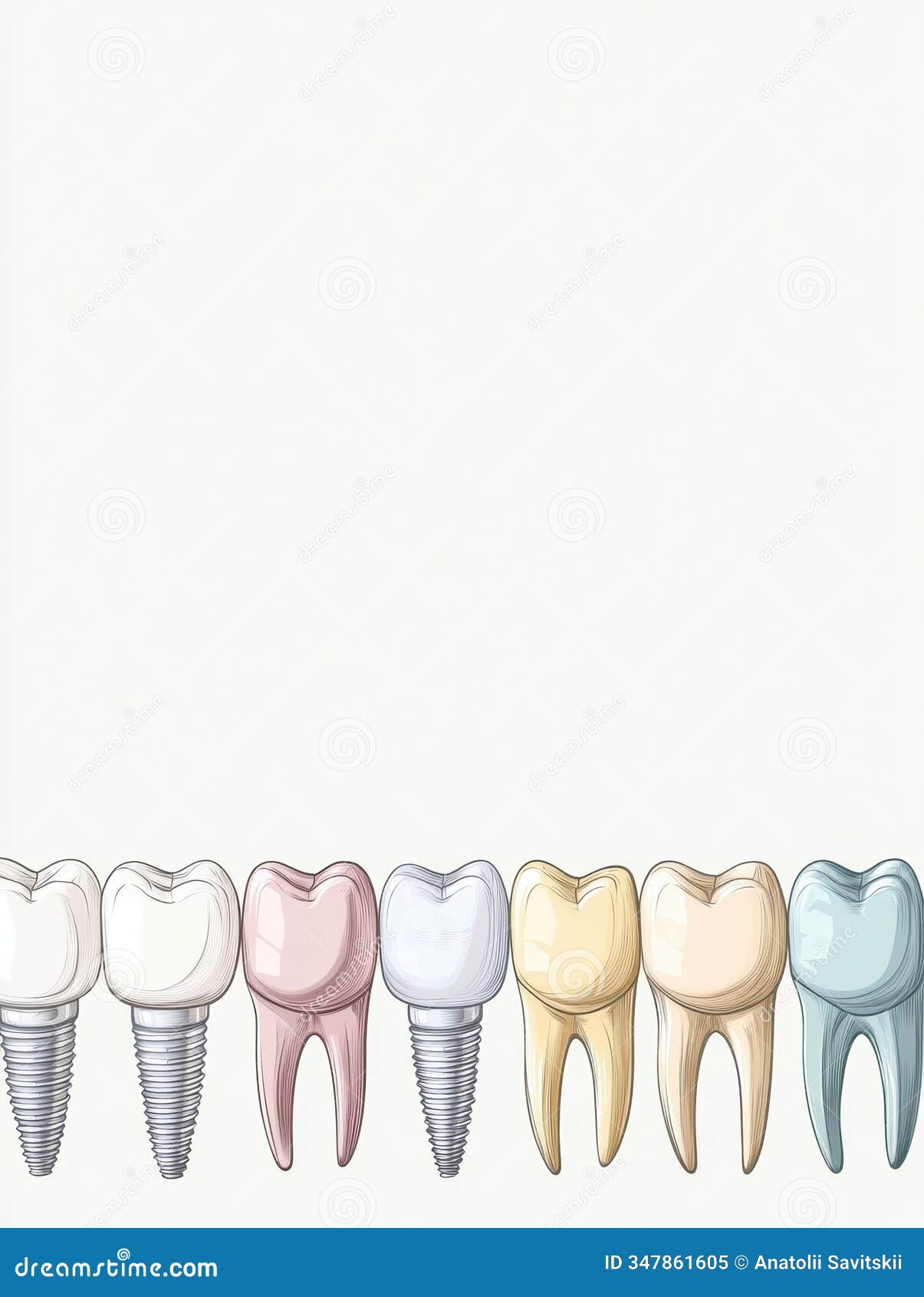 Visual Displays a Series of Healthy Teeth Alongside Colored Dental ...
