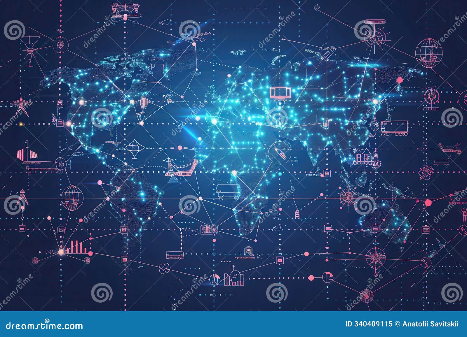 Highlighted Transport Routes And Icons Illustrate Global Connectivity ...