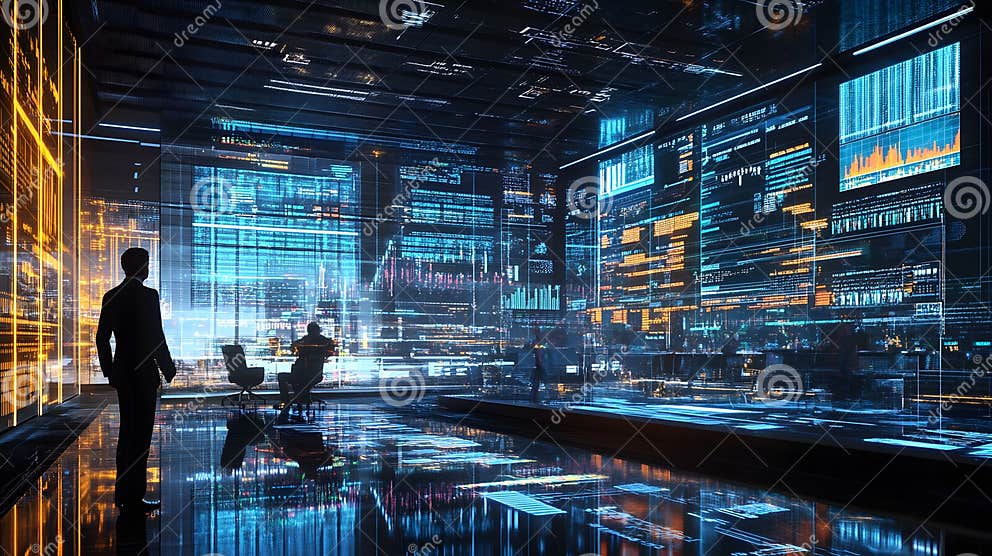 Visual of Economic Policy Makers in High-tech Room Stock Illustration ...