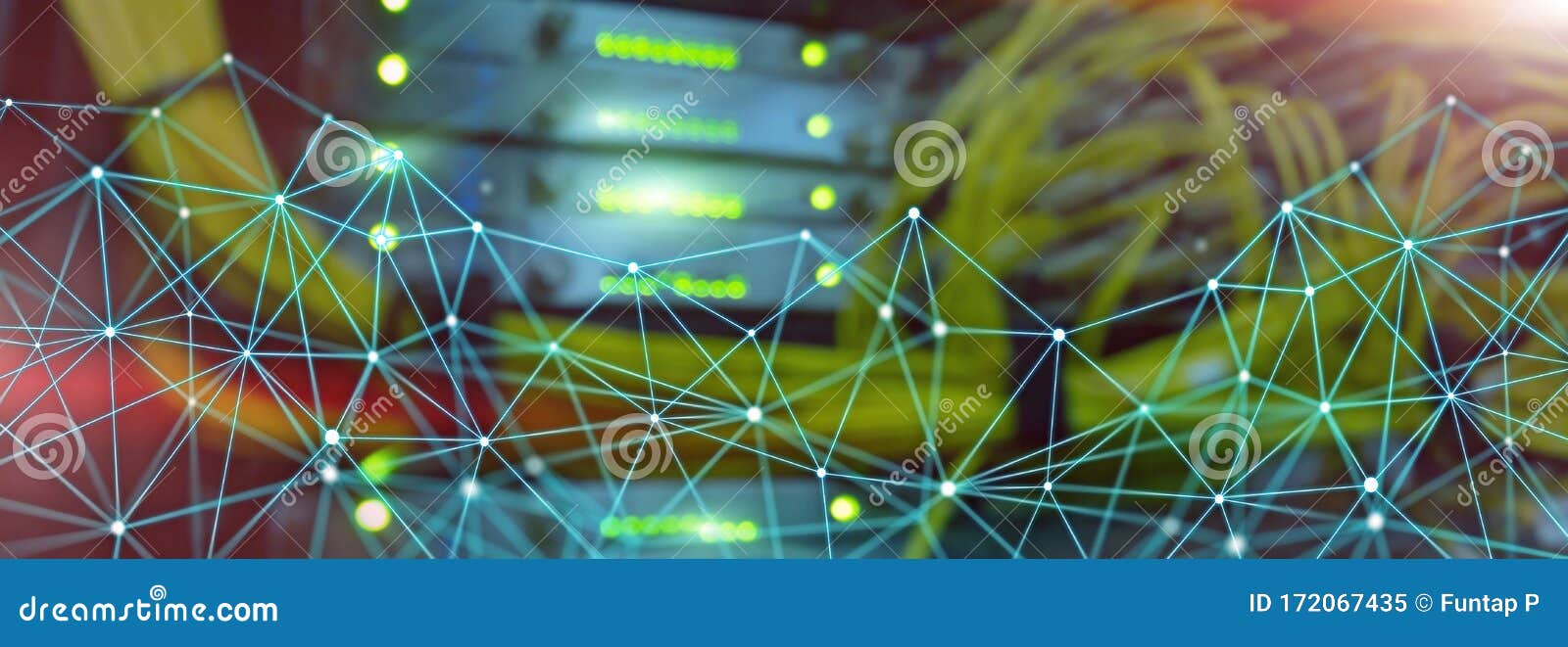 Visual Effect Connection Network in Servers Data Center Room. Elongated ...