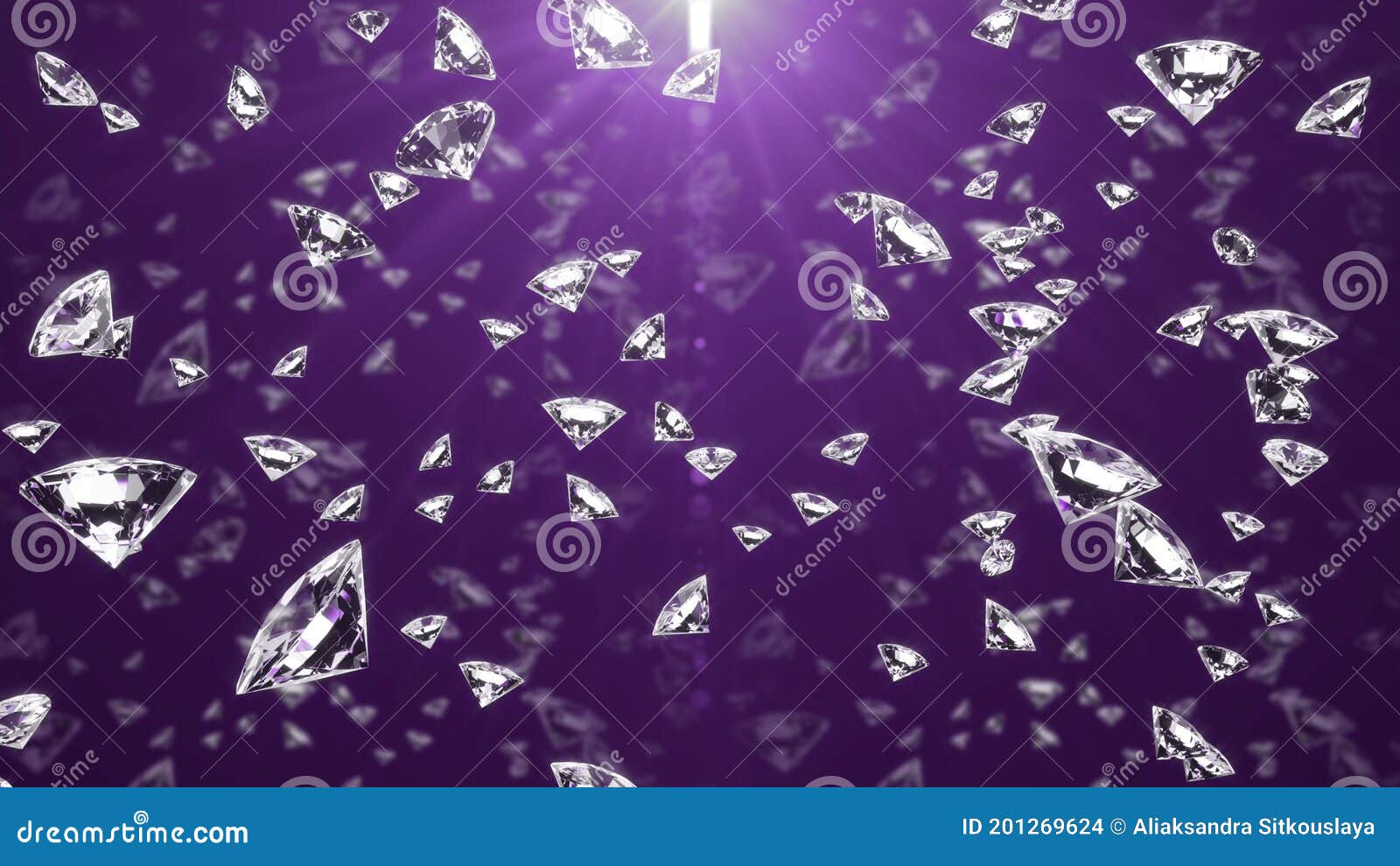 Visual Effect. Crystals Glittering in Rays of Light Fall on a Purple ...