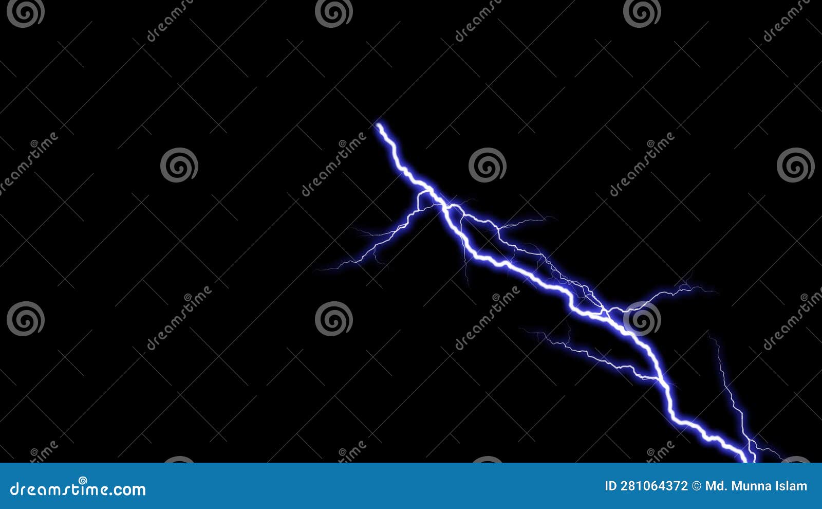 Visual Effect of Isolated Electric Lightning on Black Background. Thunder and Rain during Summer ...