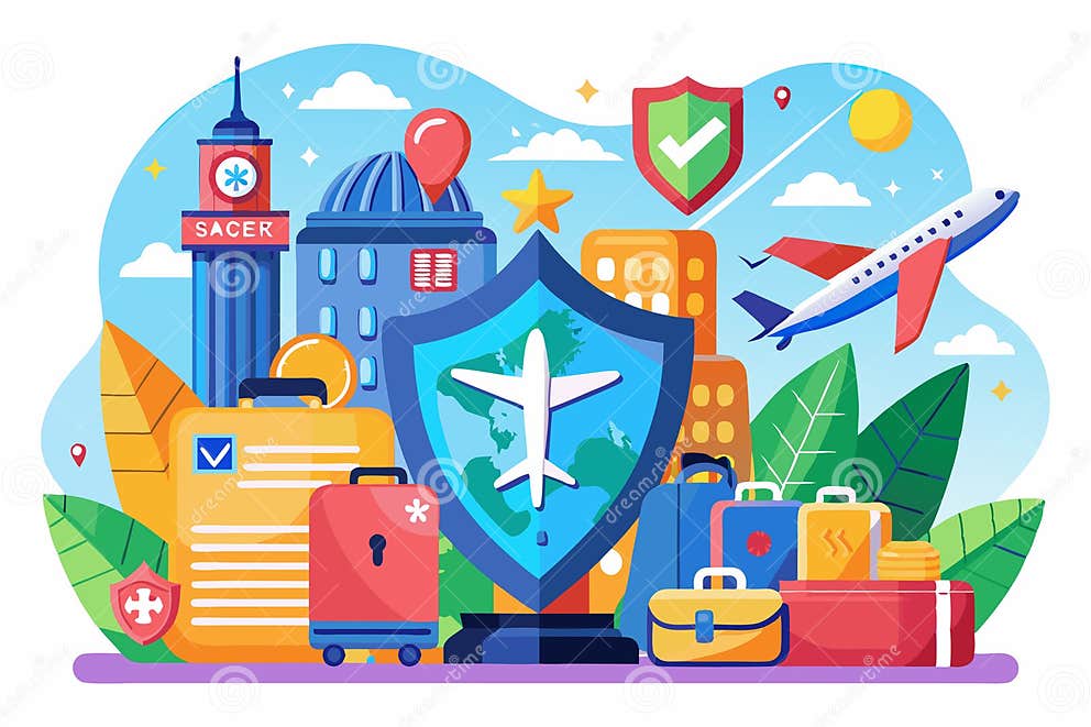 This Visual Emphasizes Customizable Travel Insurance, Featuring Iconic ...