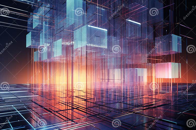 Visual Exploration Cube and Grid Space Depicted in 3D Rendering Stock ...